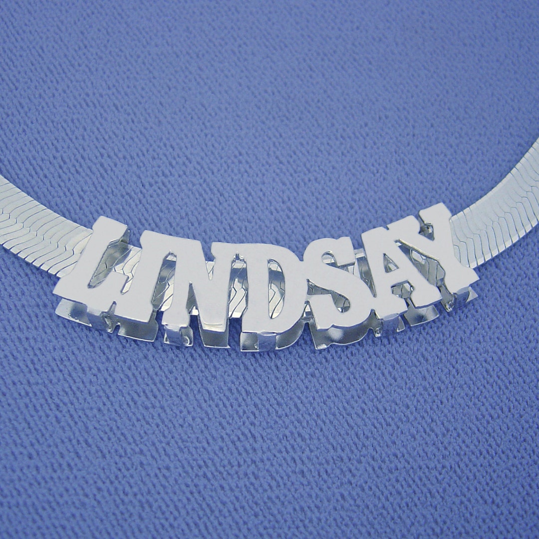 Silver 3D Personalized Shiny Block Font Name Necklace Pendant Charm ...