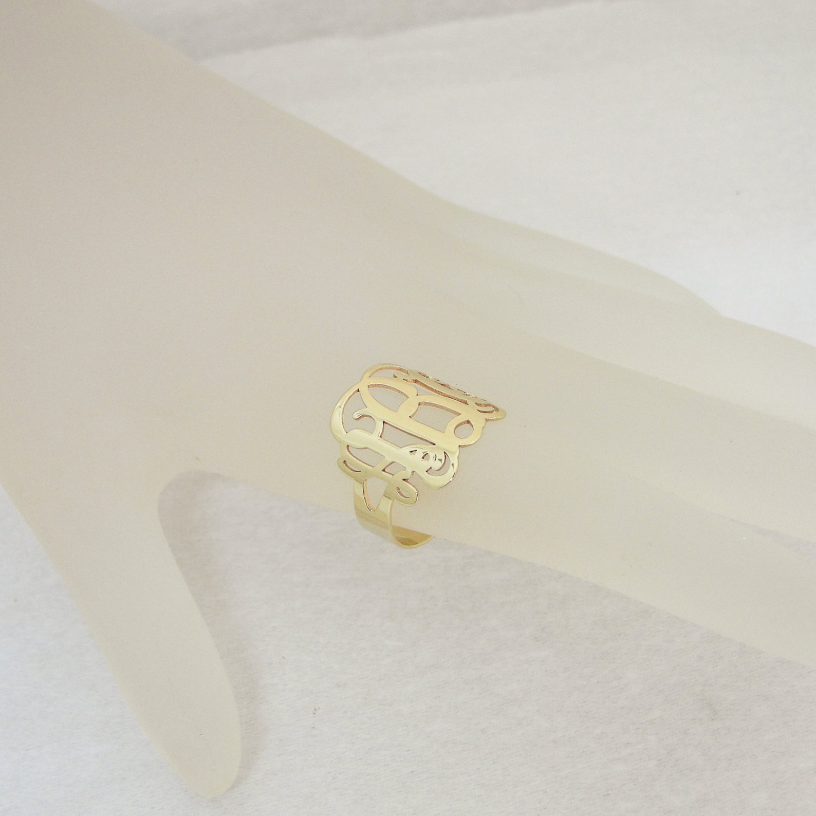 3 Initial Monogram Ring 10kt Solid Yellow or White Gold Custom - Etsy