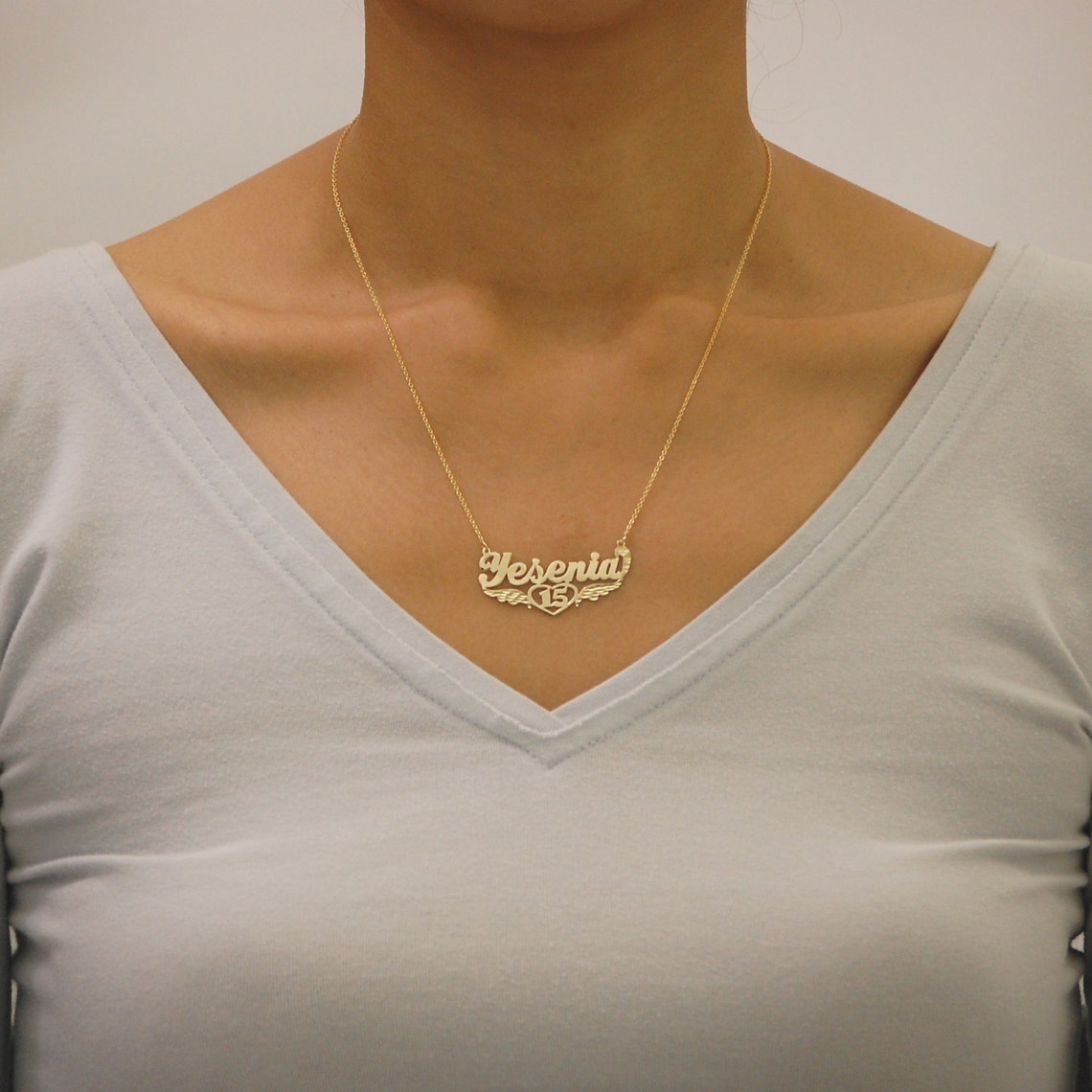 10K or 14K Solid Gold Personalized Name Necklace Sweet 15 | Etsy