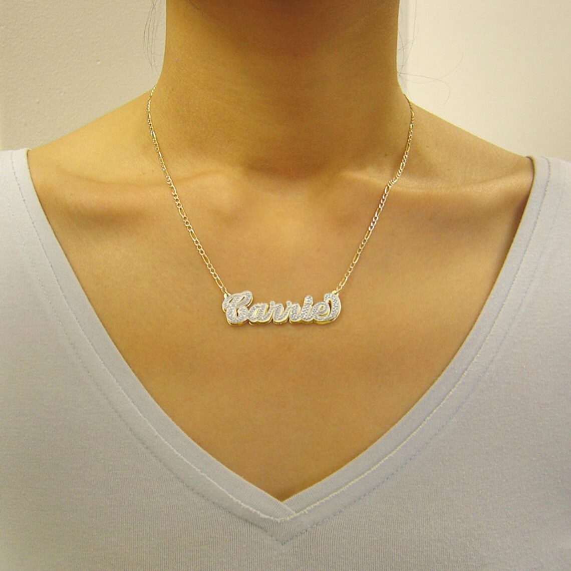 3D Double Plates Iced Out Name Pendant Solid 10K or 14K Gold Nameplate ...