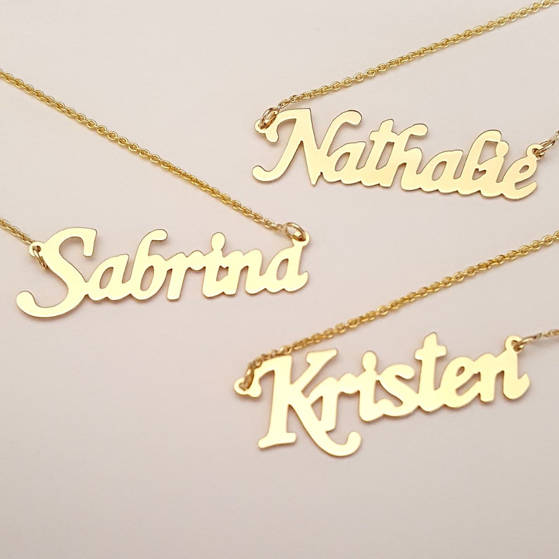 Dainty Solid Gold Name Necklace, 1 Inch Personalized Necklace Laser Cut ...