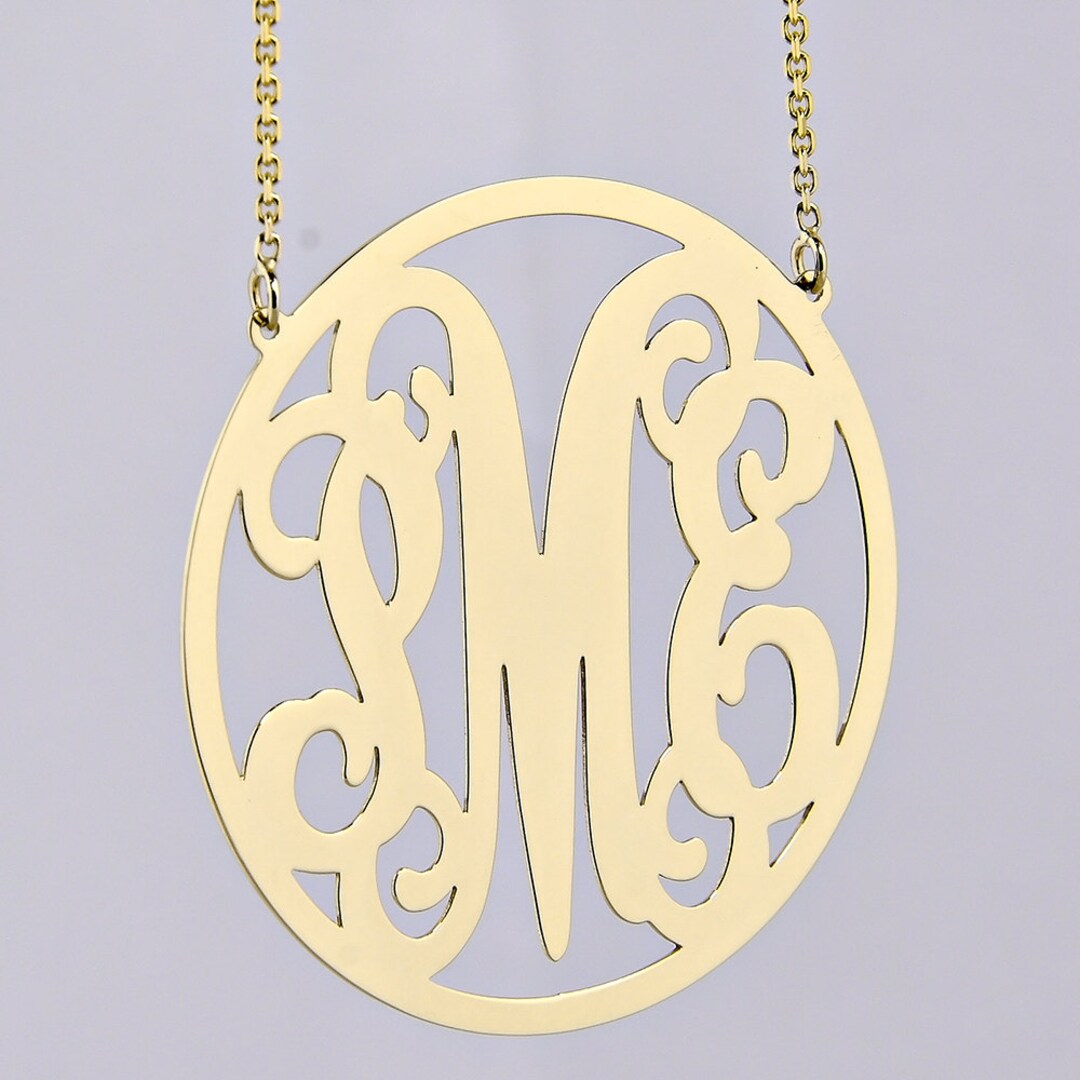 10k or 14k Solid Gold 3 Initials Large 1.5 Inches Circle Monogram ...