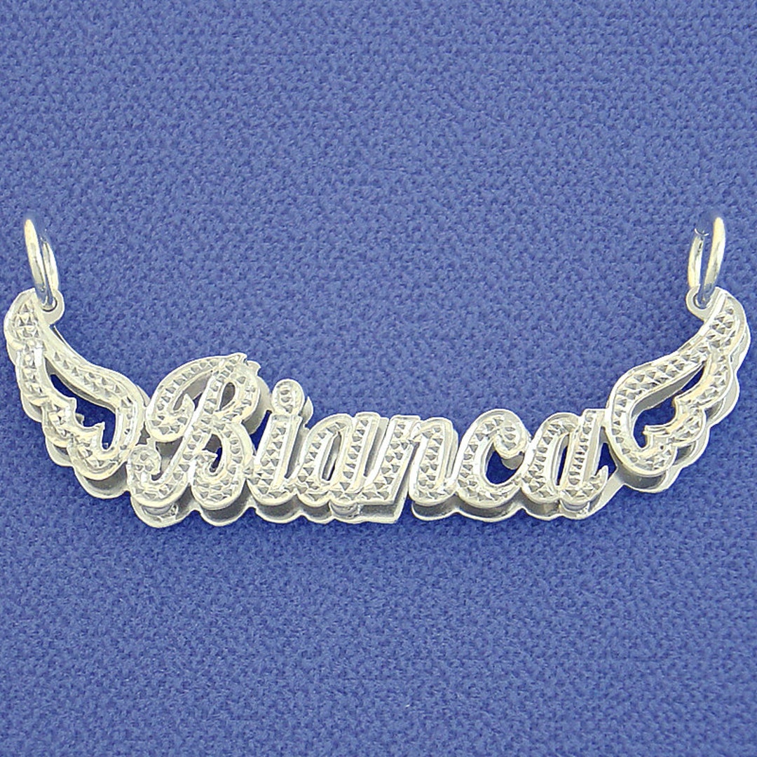 Sterling Silver Personalized 3D Double Plate Name Pendant Angel's Wings ...