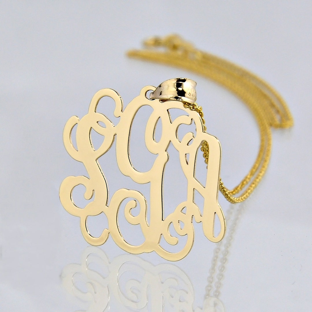 14K Solid Gold 3 Initials Personalized Monogram Pendant Chain 1 ...