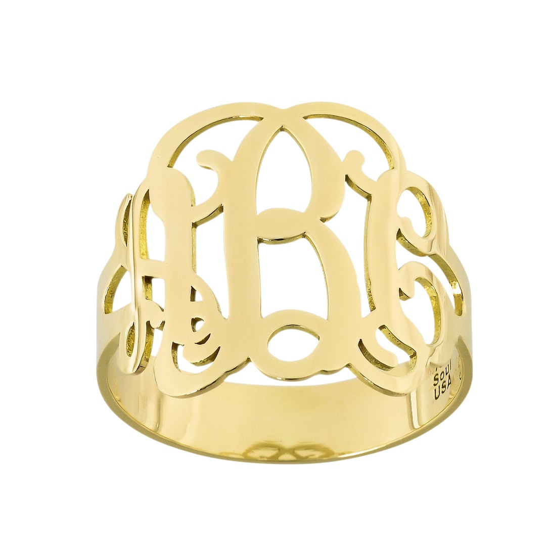 14K Solid Gold Monogram Ring: Personalized Initial Jewelry - Etsy
