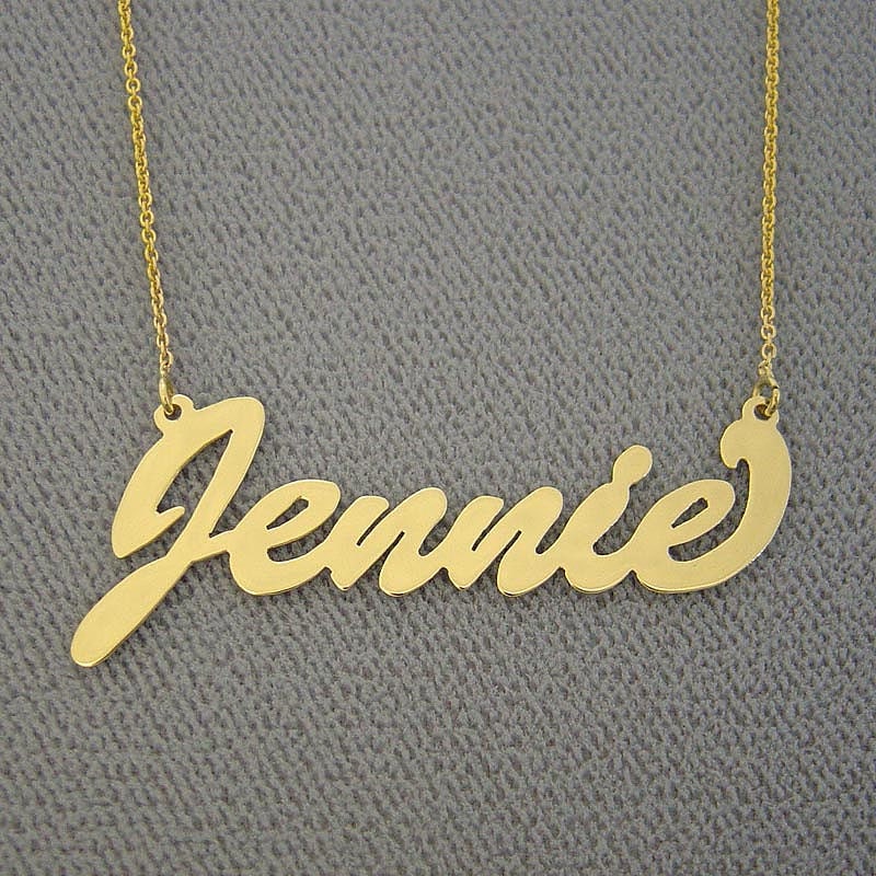 10k Or 14k Solid Gold Personalized Name Necklace Laser Cut Brushed Type