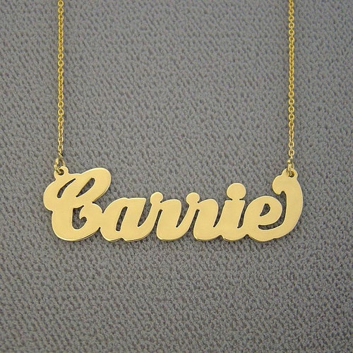 10kt or 14kt Solid Gold Personalized Carrie Cursive Bold Name | Etsy
