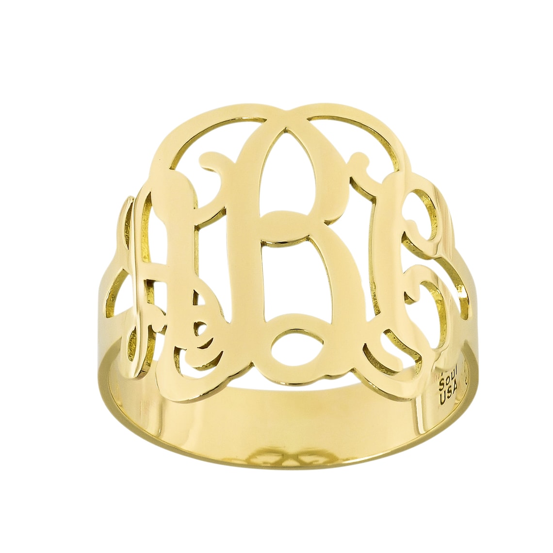 3 Initial Monogram Ring 10kt Solid Yellow Real Gold Custom - Etsy
