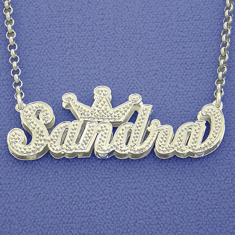 Sterling Silver Personalized 3D Double Plate Name Pendant Charm Diamond ...