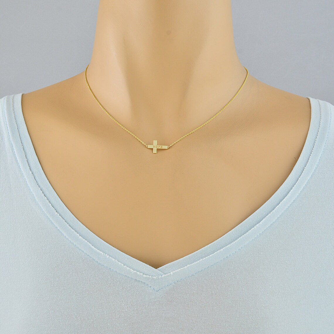 Small Solid 10kt or 14kt Yellow or White Tiny Sideway Cross | Etsy