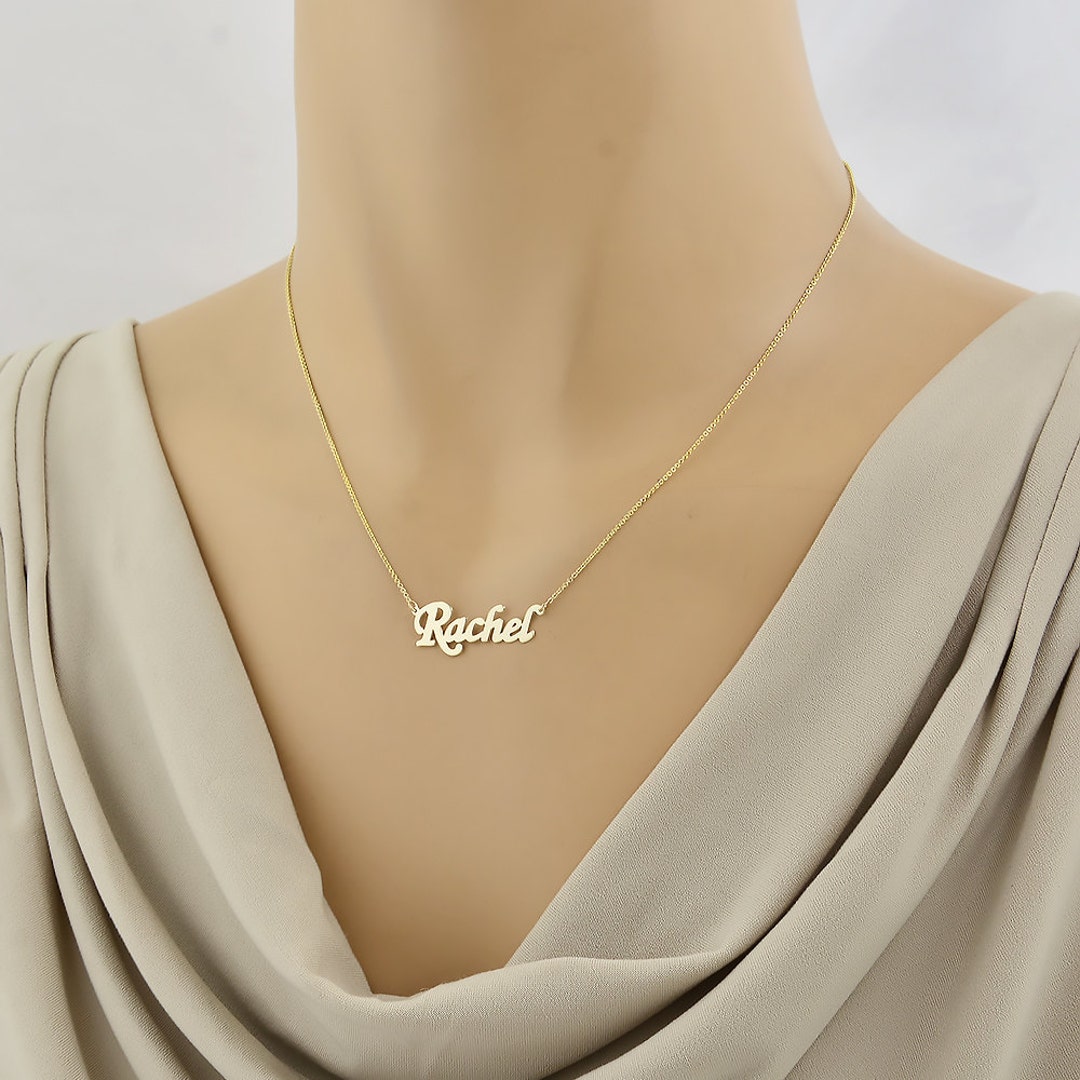 Dainty Solid Gold Name Necklace, 1 Inch Personalized Necklace Laser Cut ...