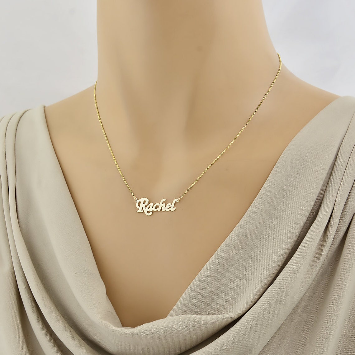 Dainty Solid Gold Name Necklace, 1 Inch Personalized Necklace Laser Cut ...