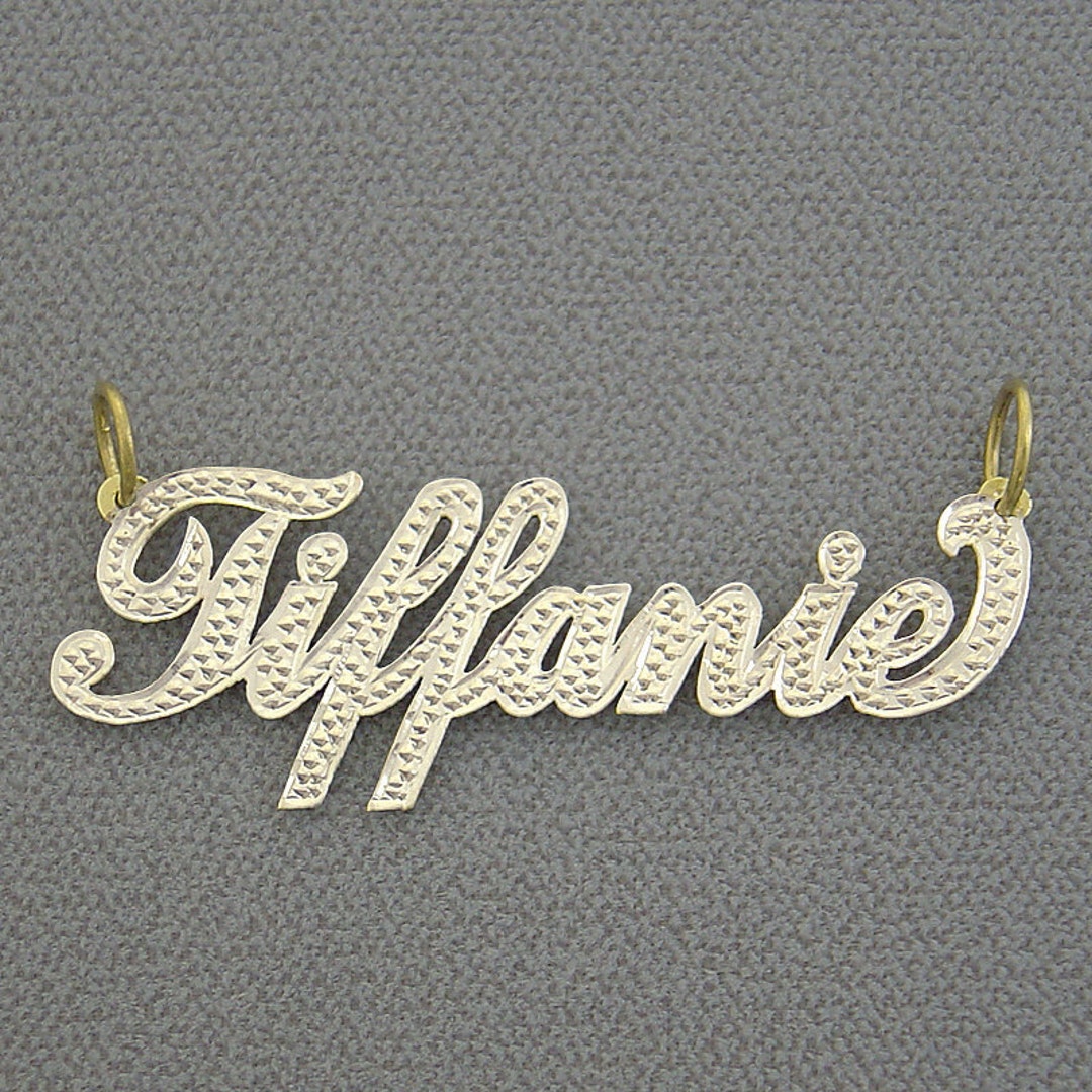 10K or 14K Yellow or White Solid Gold 2 Tone Personalized Cursive Name ...