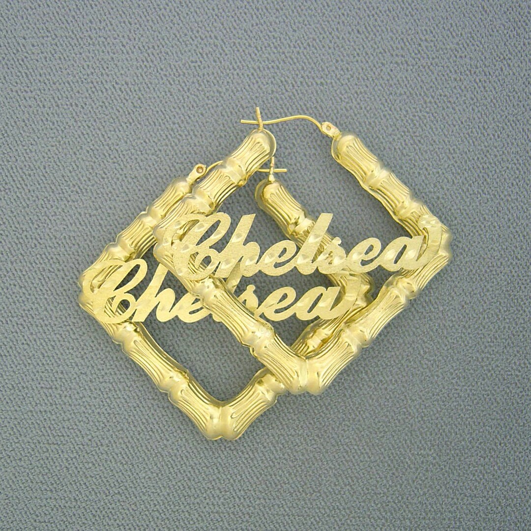 10k Real Gold Square Door Knocker Personalized Diamond Cut Name Bamboo ...
