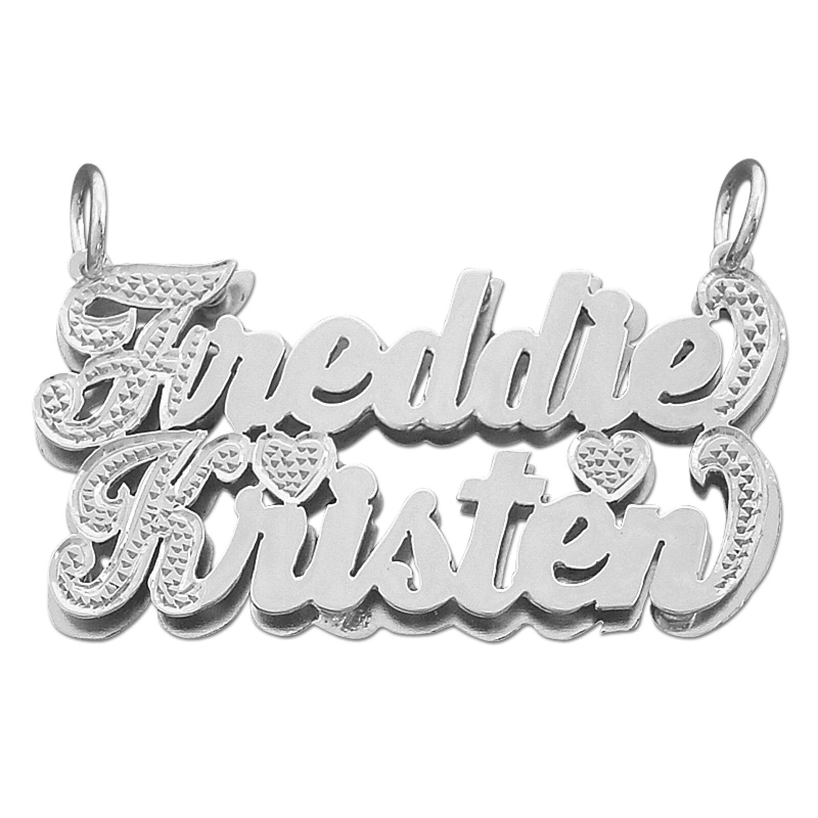 Sterling Silver Diamond Accent Double Plate Personalized Couple Name Pendant Necklace SD80