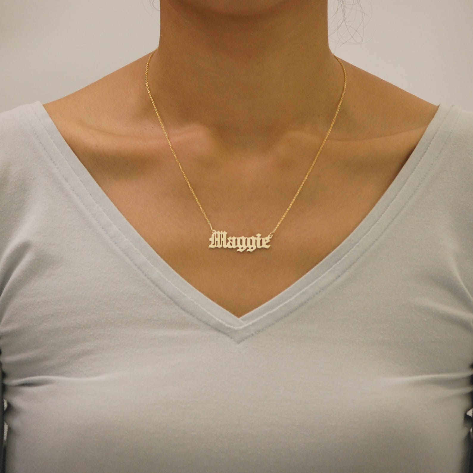 10k or 14k Solid Gold Personalized Name Necklace Laser Cut Old - Etsy