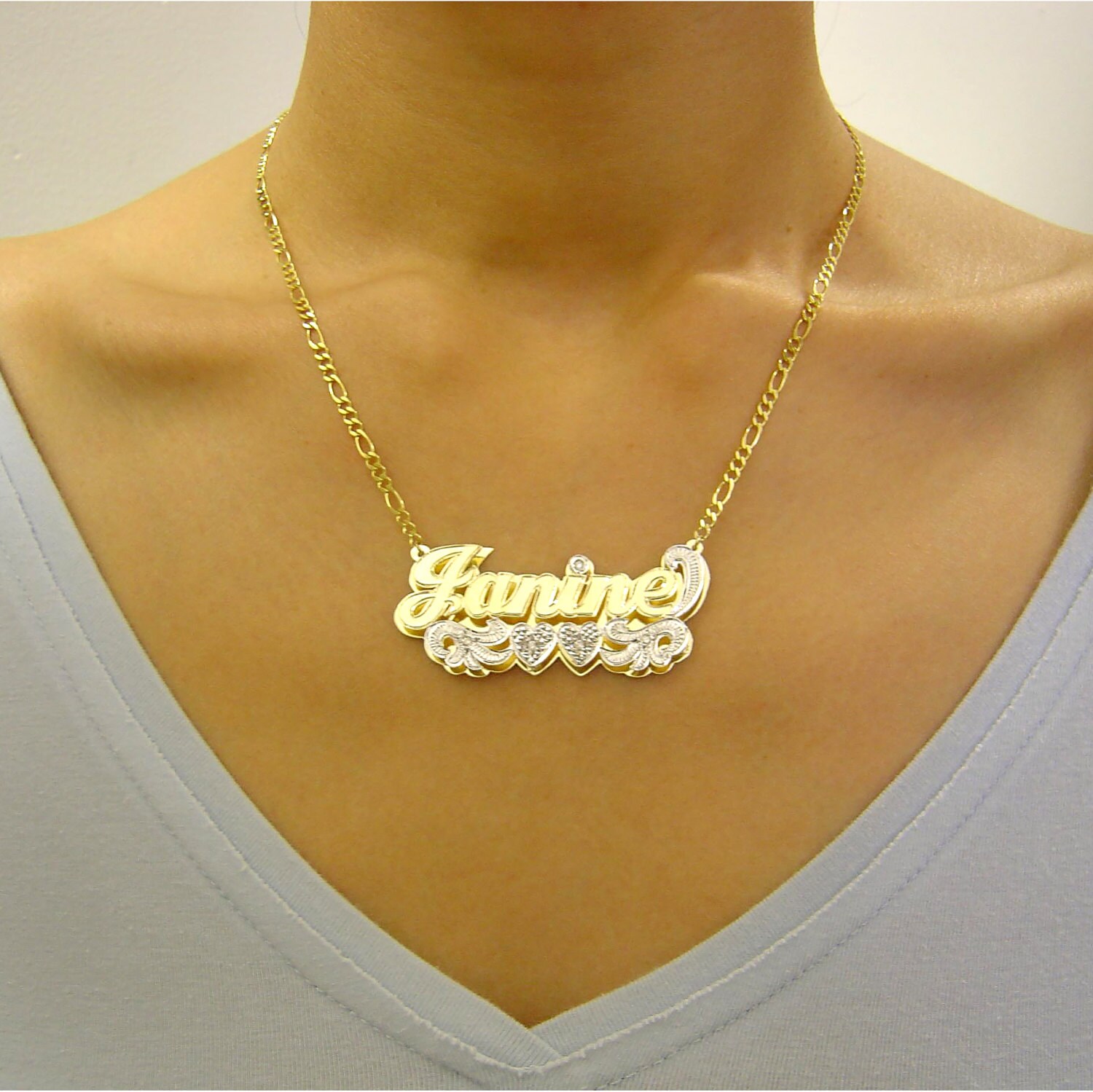 Solid 10K Or 14K Gold Personalized Large 2 Inches Name Pendant Charm