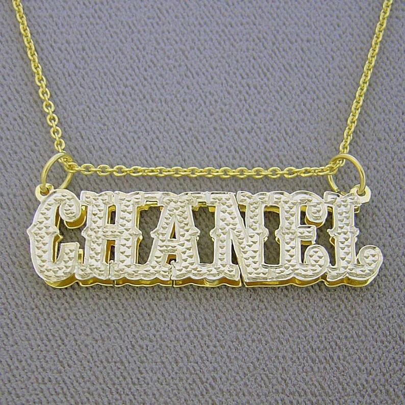 Double Plates Iced Out Name Pendant Solid 10K or 14K Gold Western Style ...