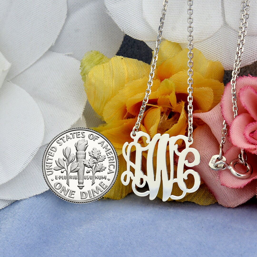 Small Sterling Silver 3 Initials Monogram Necklace 3/4 Inch Wide SM30C ...