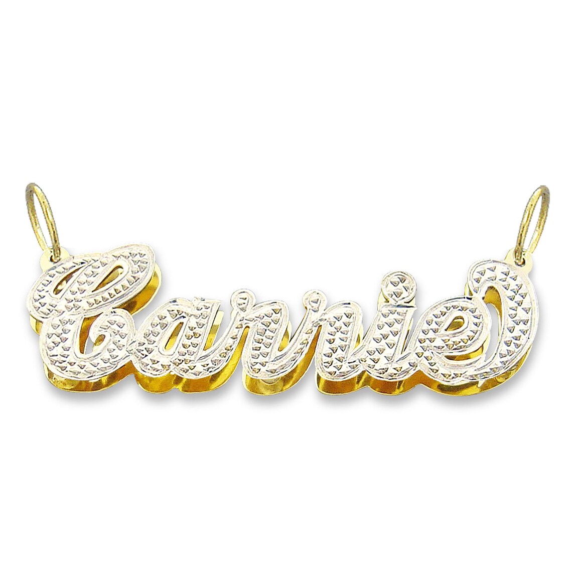 3D Double Plates Iced Out Name Pendant Solid 10K or 14K Gold Nameplate ...