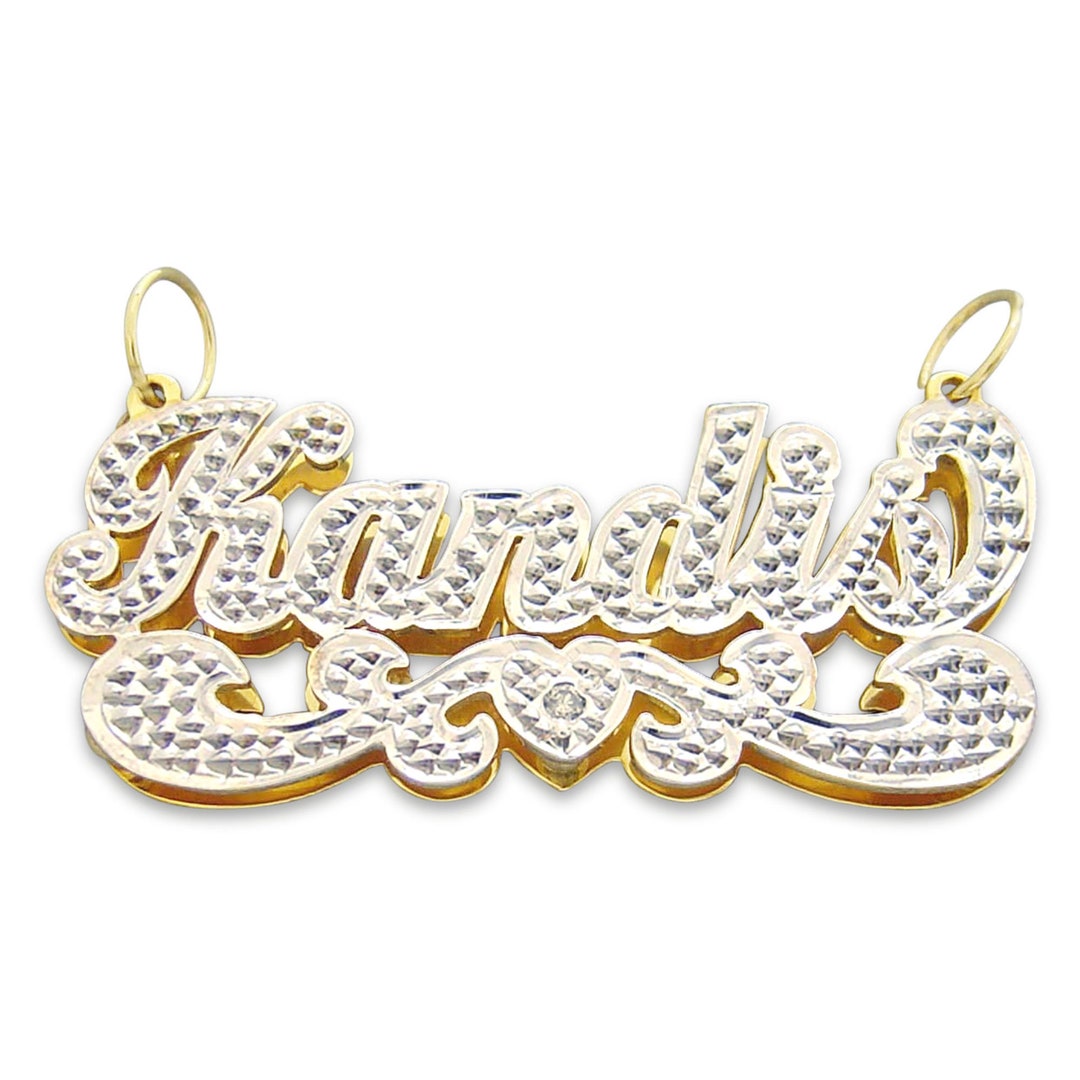 3D Name Pendant Diamond Accent Personalized 10k or 14k Solid Real Gold ...