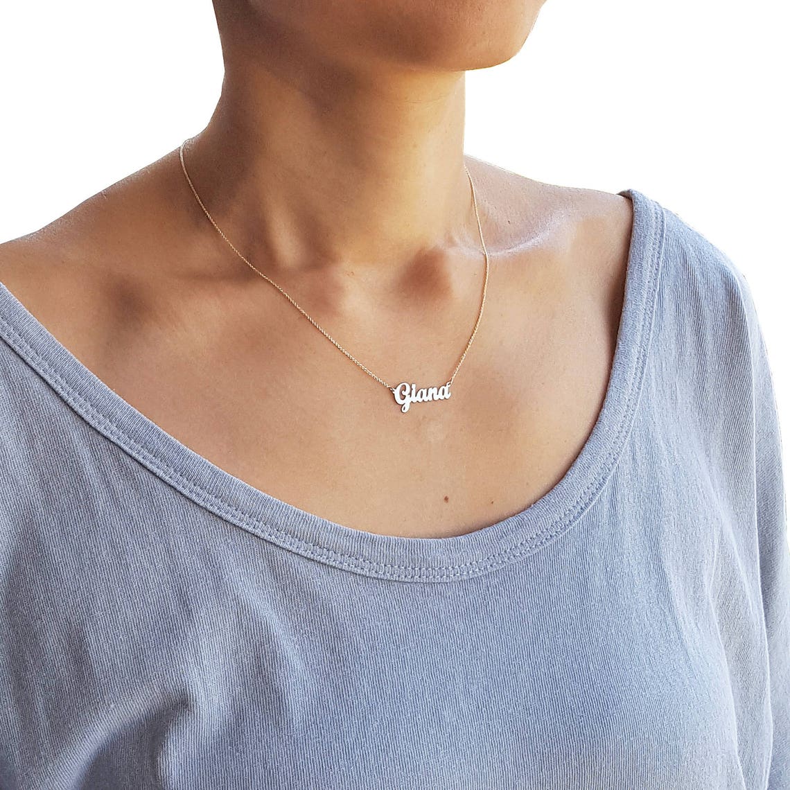 Dainty Script Name Necklace Solid Gold 1 Inch Personalized - Etsy