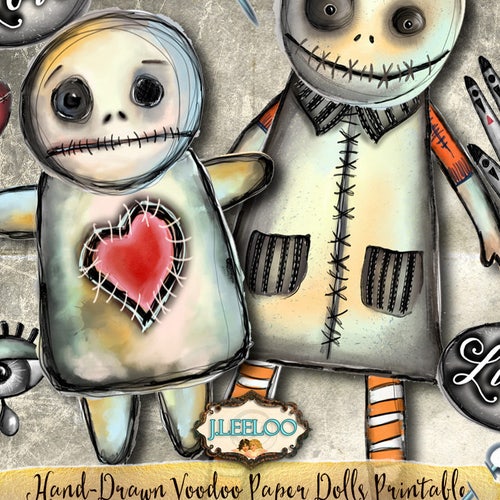 PAPER DOLL HALLOWEEN Hand Drawn Scary Digital Altered Art - Etsy