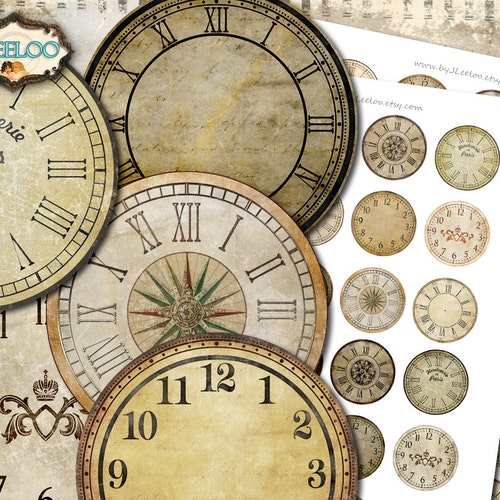 VINTAGE CLOCK 8 Inch Circle Printable Clock Face Jpeg Clipart - Etsy