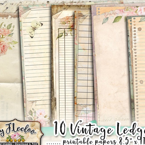 VINTAGE LEDGER 8 Digital Papers Writing Ephemera Journal - Etsy