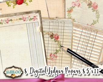 VINTAGE LEDGER 8 Digital Papers Writing Ephemera Journal | Etsy
