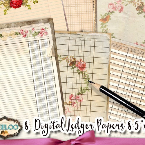 VINTAGE LEDGER 8 Digital Papers Writing Ephemera Journal - Etsy