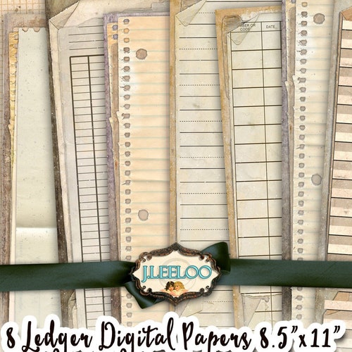 VINTAGE LEDGER 8 Digital Papers Writing Ephemera Journal | Etsy