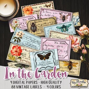 IN THE GARDEN Entomology Labels Kit | Vintage Ephemera Butterfly Insect ...