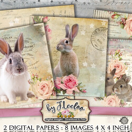 EASTER BUNNIES Printable Rabbit Postcards 5x7 Inch Digital | Etsy