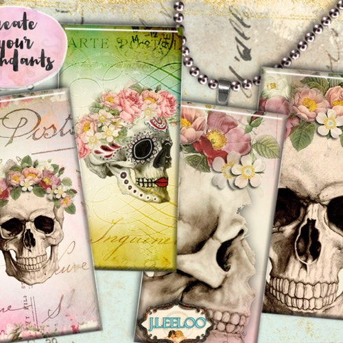 Dia De Los Muertos Printable 2x1 Inch Domino Goth Scary Resin Etsy