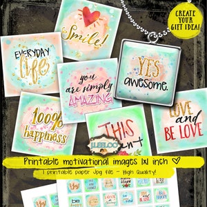 MOTIVATIONAL 1 Inch Square Quote Digital Collage Resin Pendant for ...