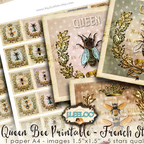 QUEEN BEE Printable Sheets 1.5 Inch Square Digital Images - Etsy