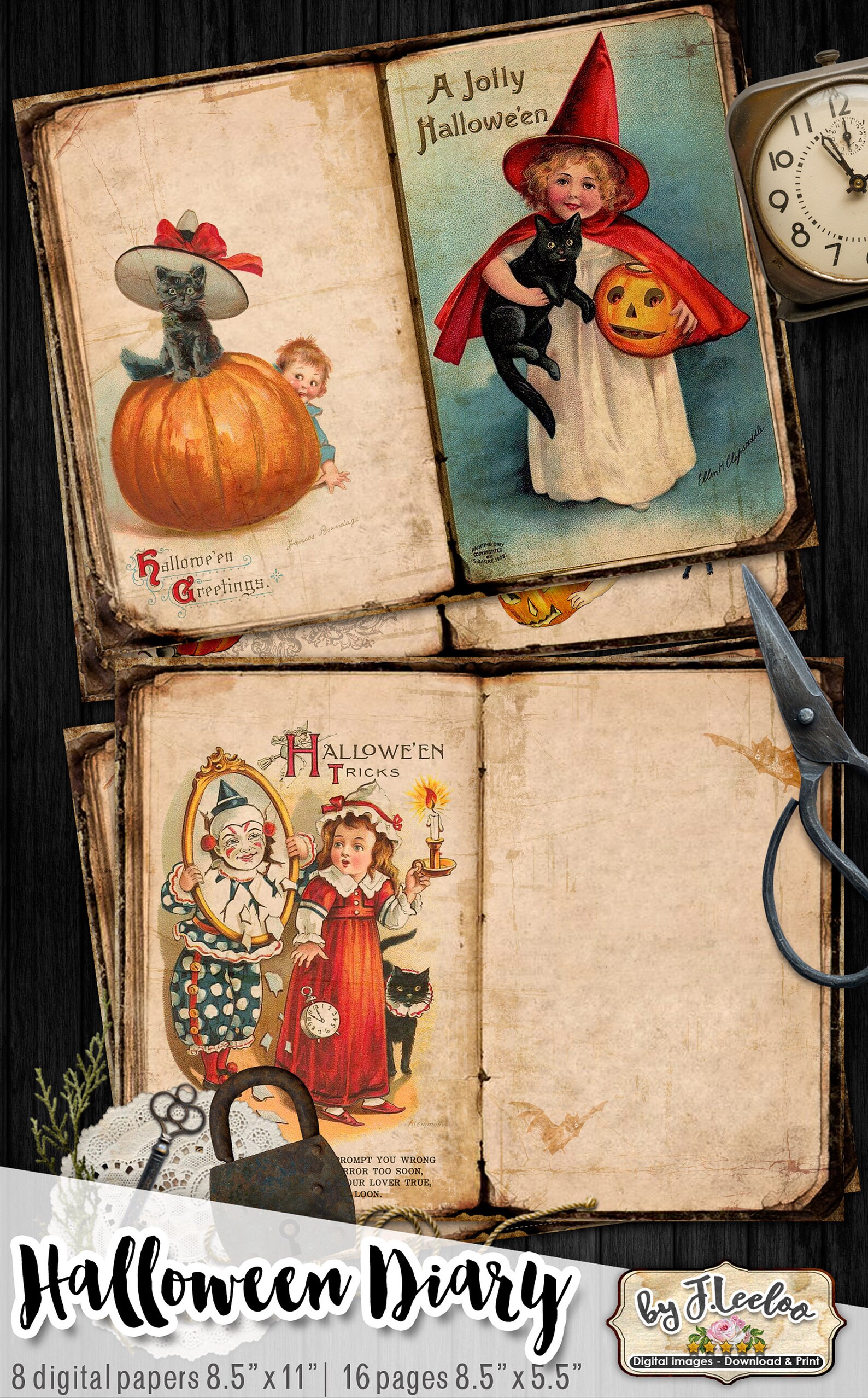 HALLOWEEN DIARY Journal Large 8.5x11 Inch Junk Journal Crafting Journal ...