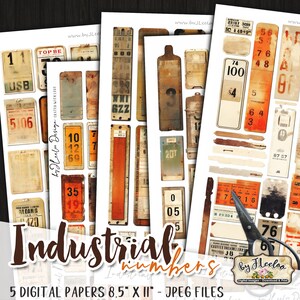 INDUSTRIAL NUMBERS Labels Printable Steampunk Supplies | Tags Vintage ...