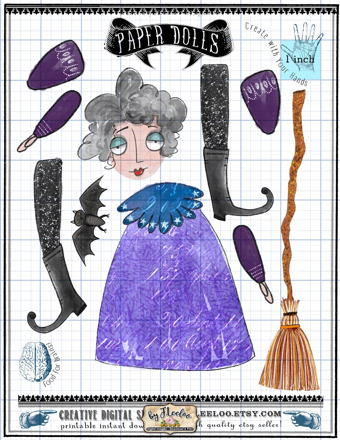 HALLOWEEN WITCH Paper Dolls Hand Drawn Scary Digital Altered - Etsy