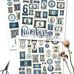 NUMBERS IN BLUE Labels Printable Mystic Fantasy Supplies | Tags Vintage ...