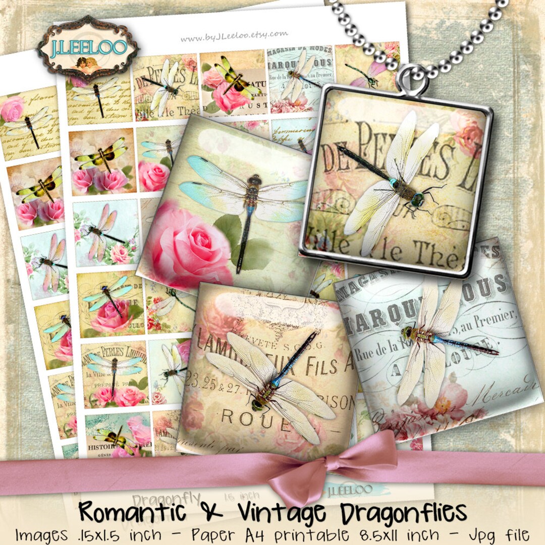 DRAGONFLY Digital Printable 1.5 Inch Square Sheets Digital Images ...