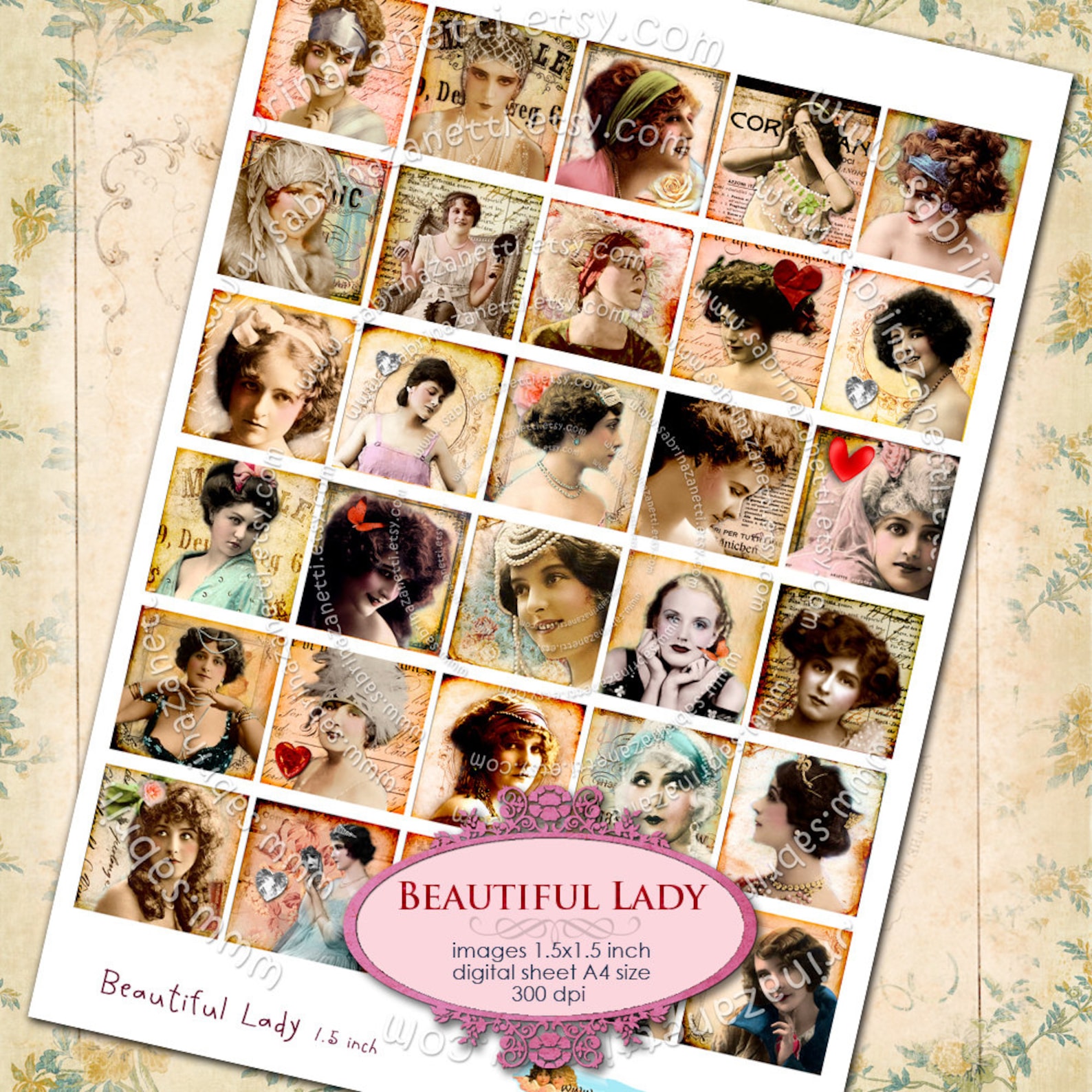 Digital Download BEAUTIFUL LADY 1.5x1.5 Square Woman Portrait | Etsy