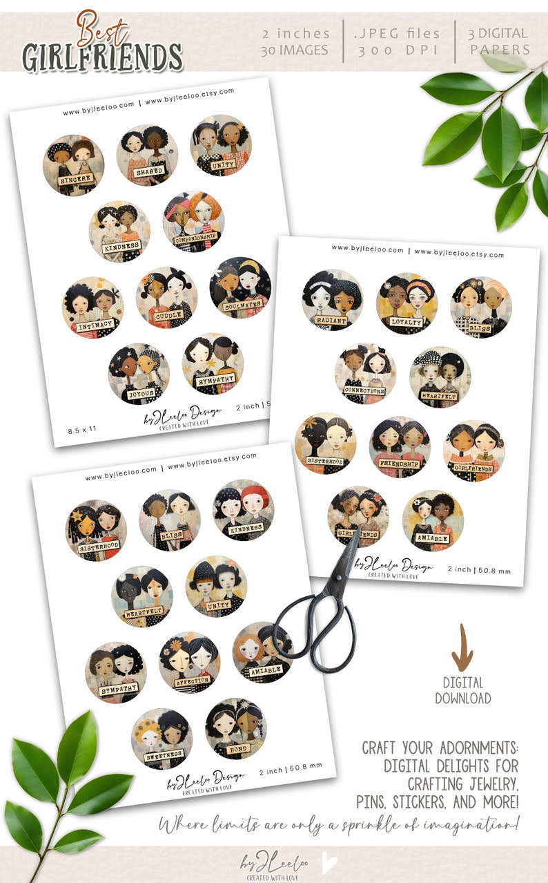 BEST GIRLFRIENDS 2 Inch Printable | Round Collage Page Pendant Jpeg ...