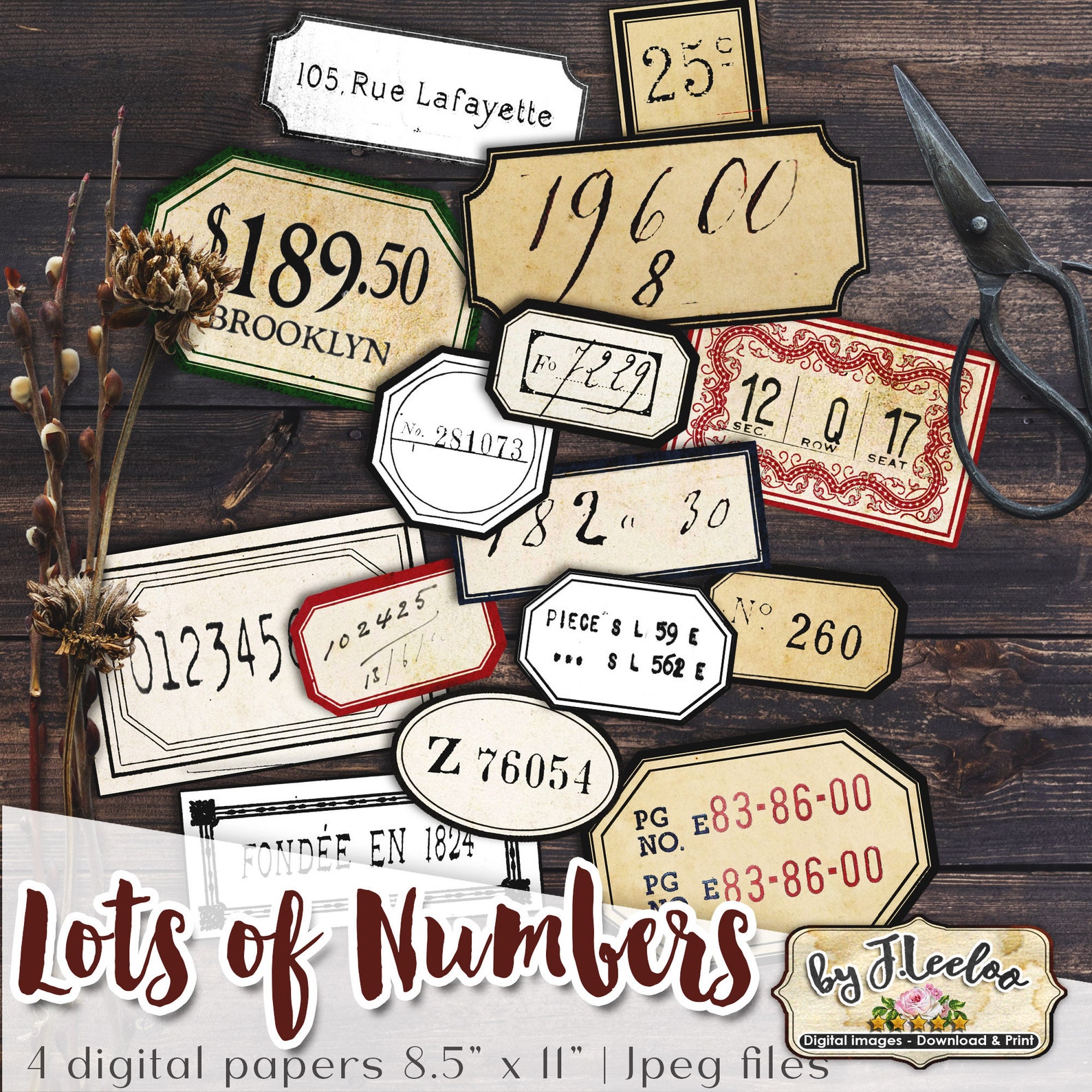 LOTS OF NUMBERS Labels Kit Printable Vintage Ephemera Junk - Etsy