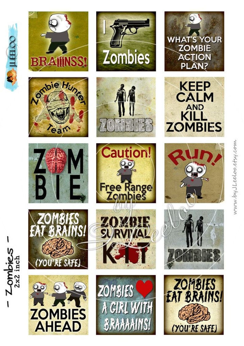 Digital Collage ZOMBIES 2x2 Inch Square Printable Apocalypse - Etsy