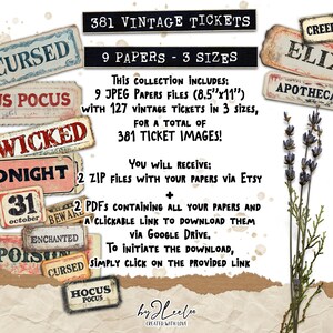 CREEPY TICKETS Printable Scary Halloween | Word Labels Vintage Stickers ...