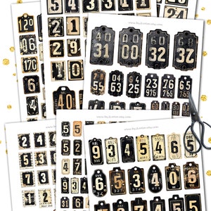 NUMBERS BLACK and IVORY Tag Printable Industrial Supplies | Vintage ...