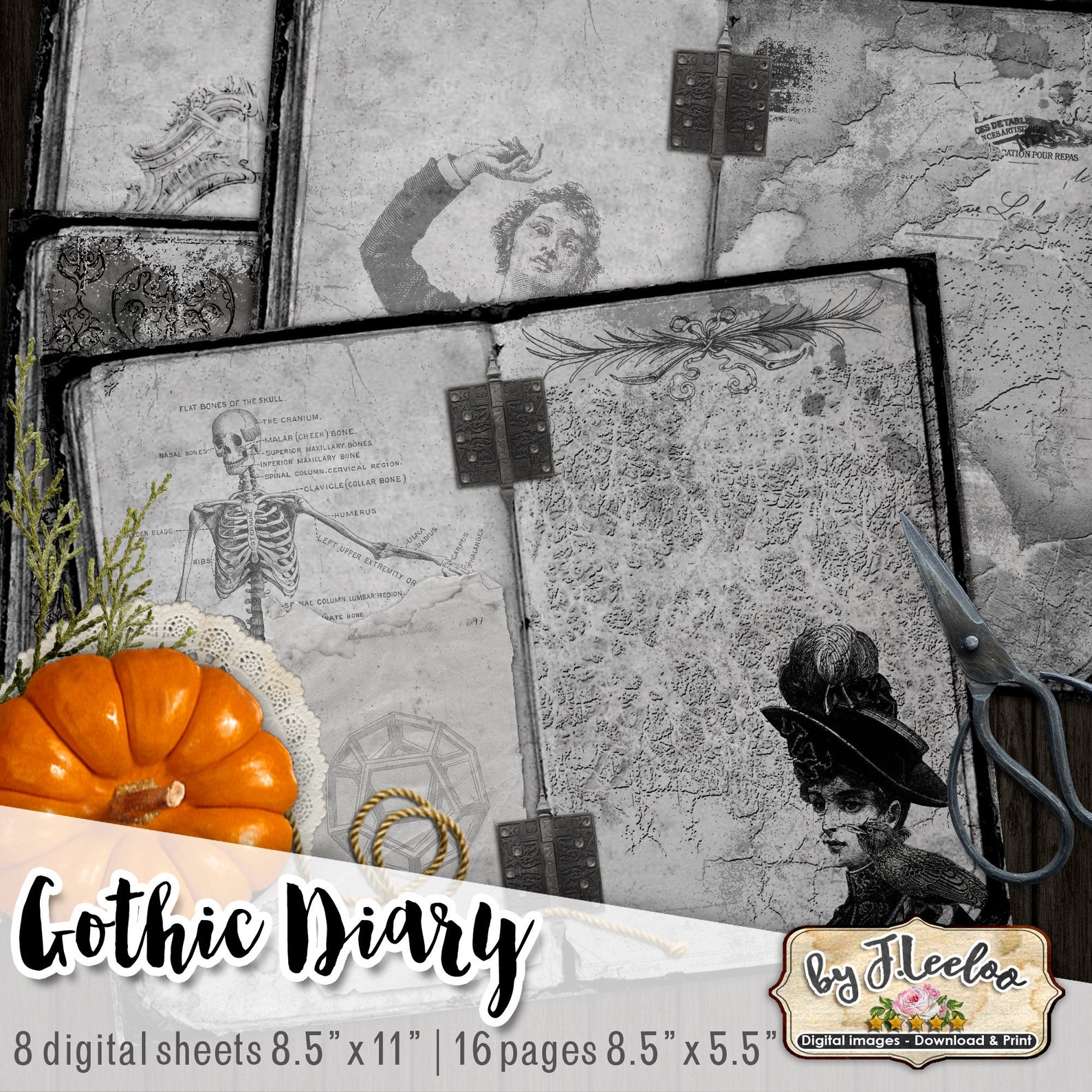 GOTHIC DIARY Journal Large 8.5x11 Inch Junk Journal Crafting - Etsy