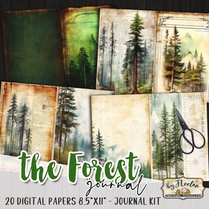 FOREST Junk Journal Kit | Watercolor Forest Scene Printable Pages ...